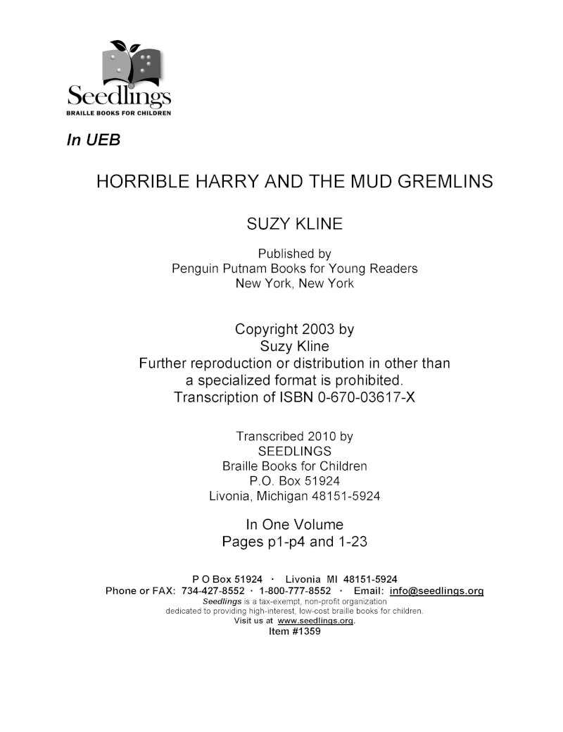 Horrible Harry and the Mud Gremlins (Horrible Harry #15) [POD] - Seedlings