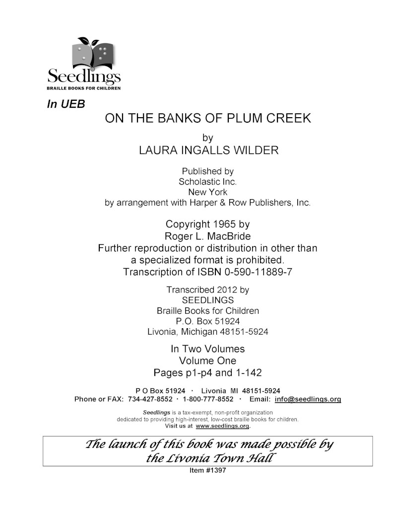 On the Banks of Plum Creek (Little House #4) [2 vol.] [POD] - Seedlings