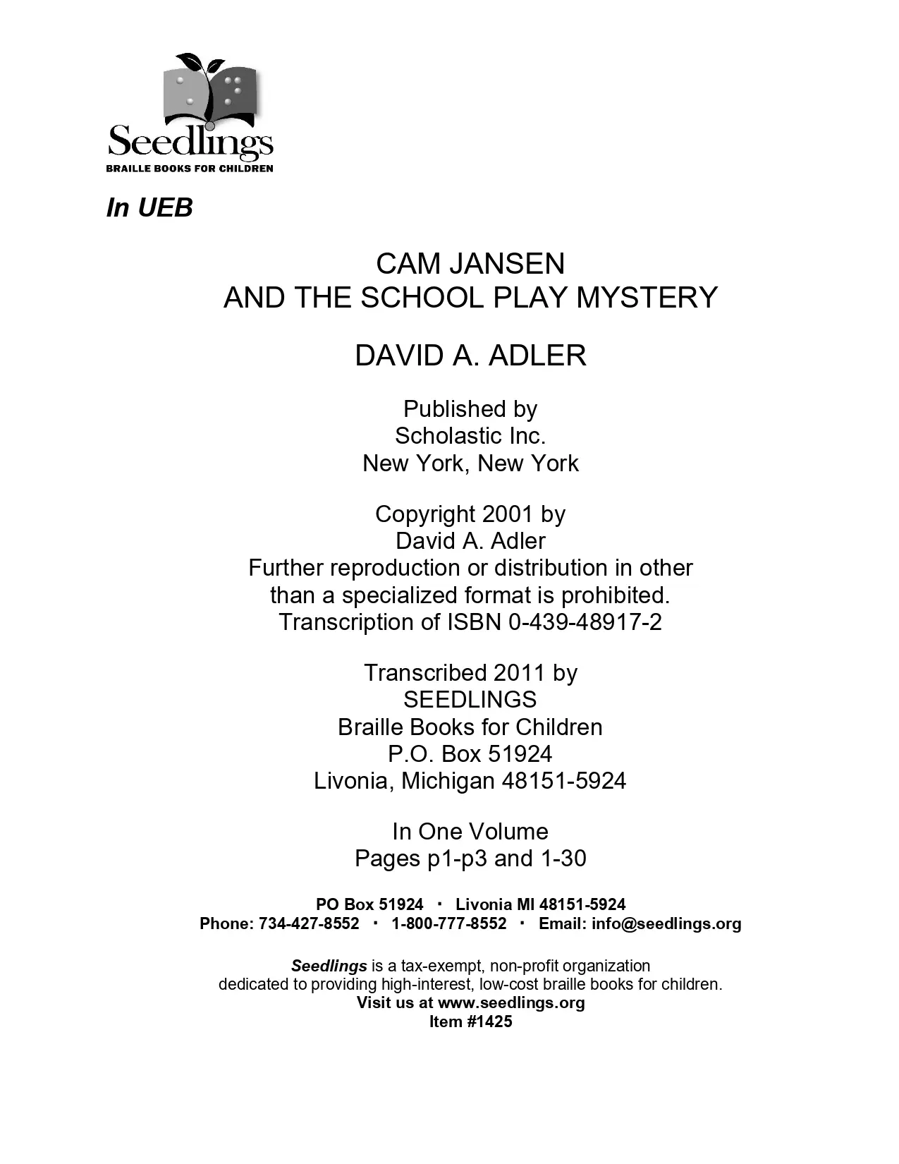 (NEW) The School Play Mystery (Cam Jansen Mysteries #21) - Seedlings