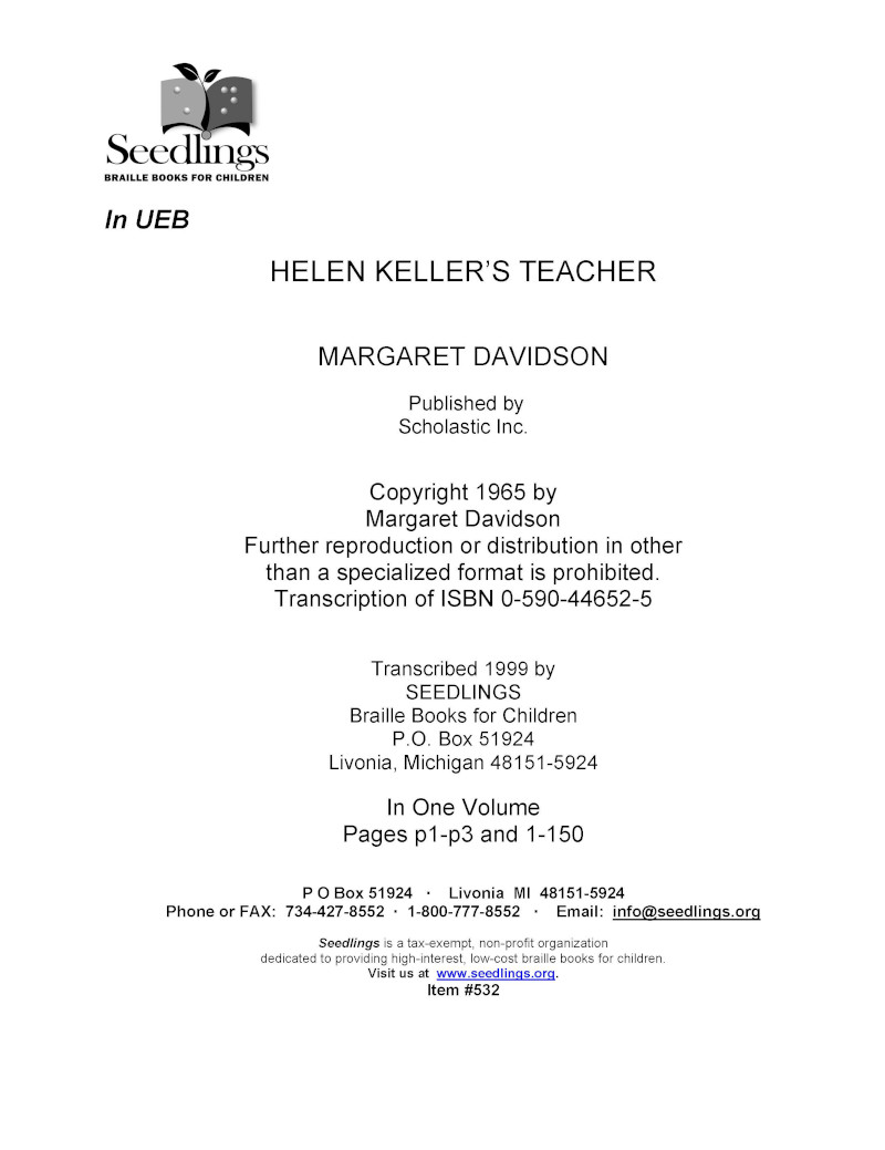 Helen Keller's Teacher (Scholastic Biography) [POD] - Seedlings